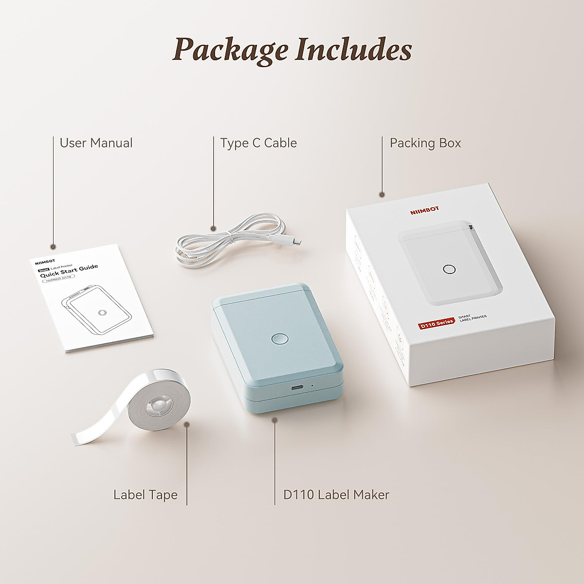 NIIMBOT D110 Label Maker Machine with Tape, Small Thermal Sticker Printer with 0.59''x1.18'' Labels, Portable Bluetooth Connection, White