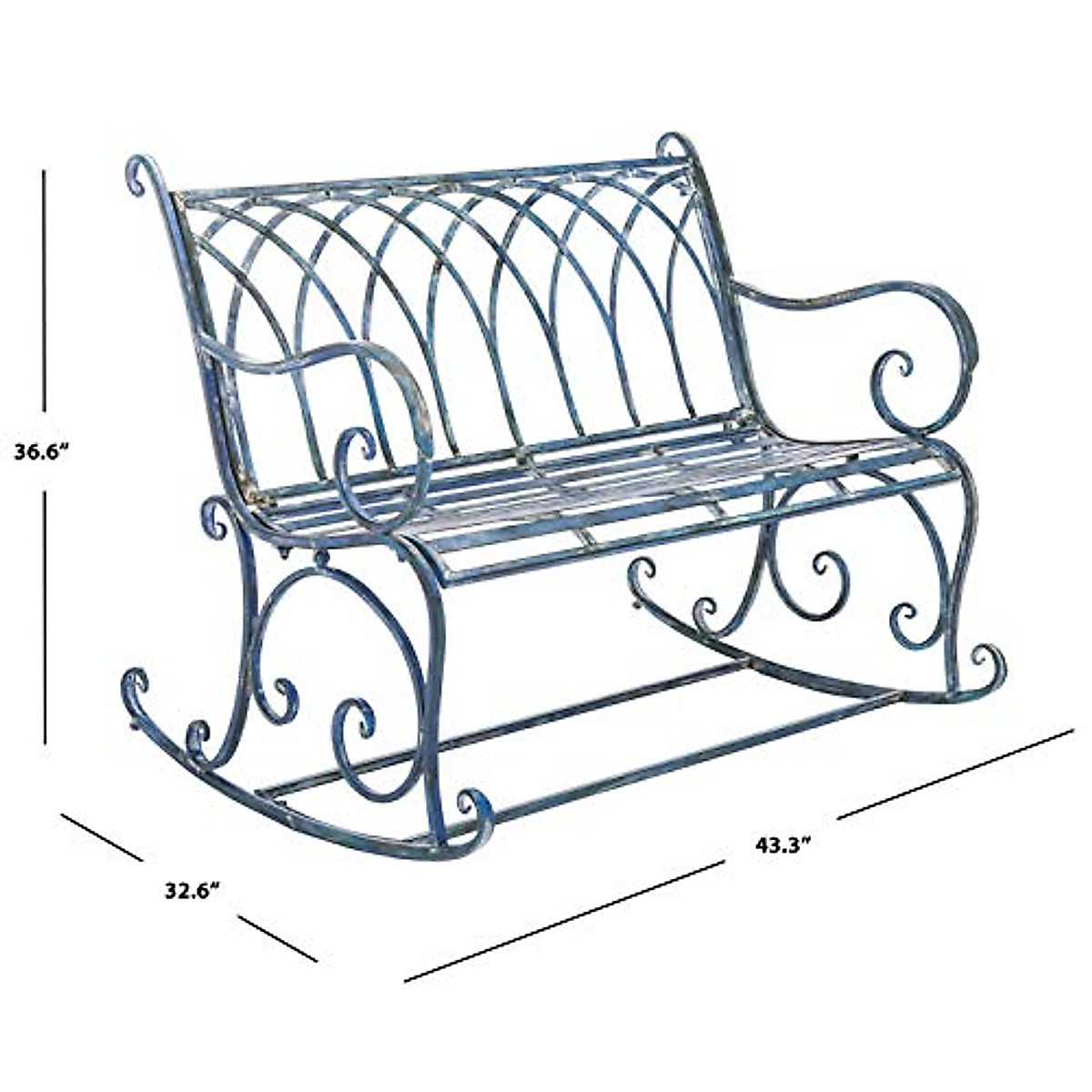 Safavieh Outdoor Collection Ressi Victorian Antique Patio Porch Entryway Backyard Rock Bench PAT5021C, Mossy Blue