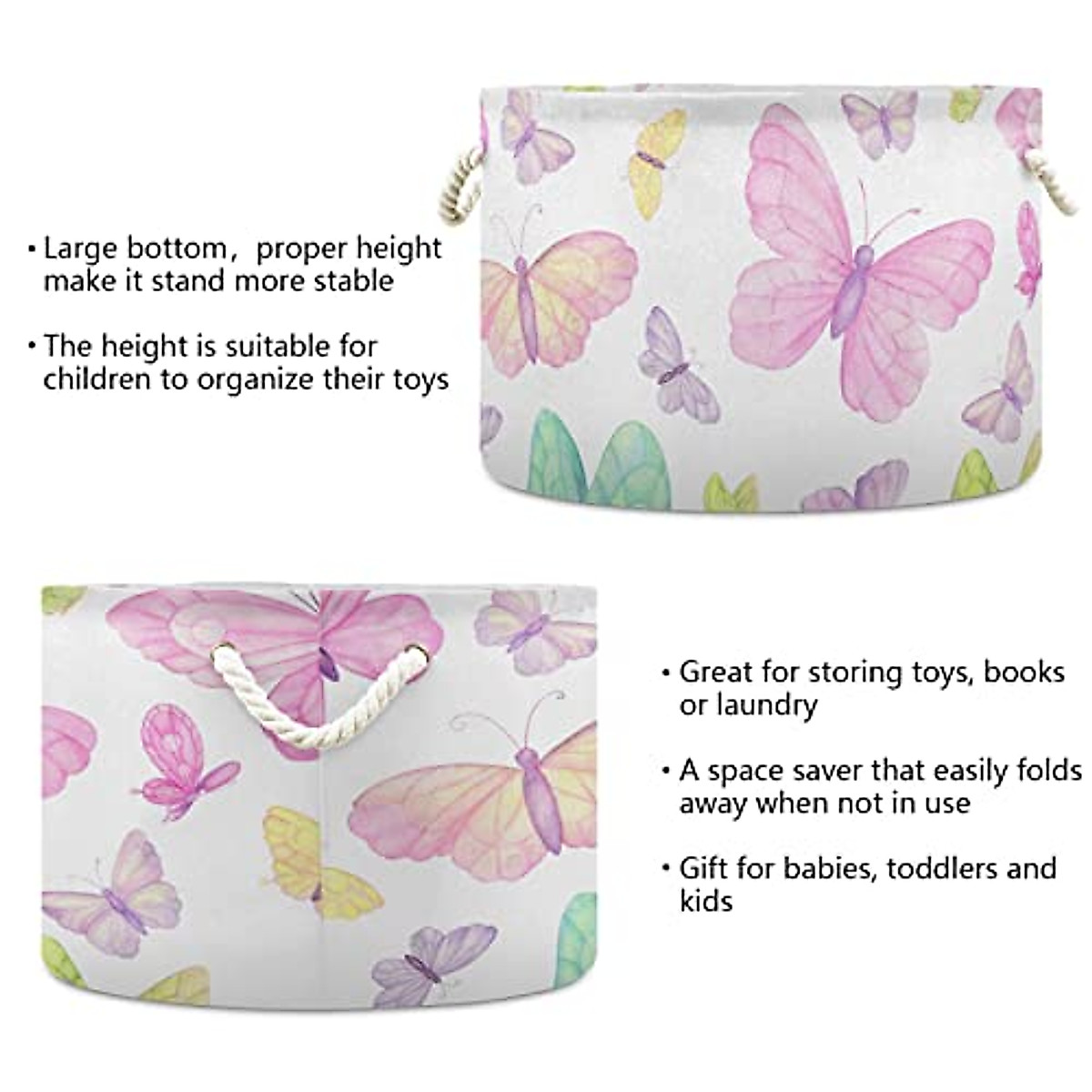 xigua Cotton Rope Basket Cute Colorful Butterfly Baby Laundry Basket Blanket Kids Toy Storage Basket Glove Box