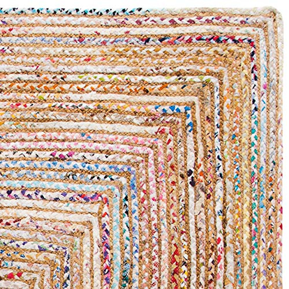 SAFAVIEH Cape Cod Collection Area Rug - 6' Square, Beige & Multi, Handmade Boho Braided Jute & Cotton, Ideal for High Traffic Areas in Living Room, Bedroom (CAP202B)