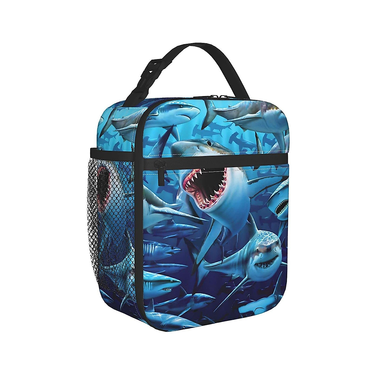 JASMODER Hungry Sharks Insulated Lunch Box Bag Portable Lunch Tote For Women Men And Kids
