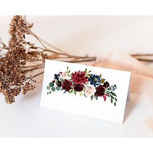 Indigo Floral Table Place Cards (25 Pack) Buffet Signs for Bridal Shower, Baby Shower, Wedding Seating, Any Event – Fold Over Favor Tag - Folded Tented Blank Card – Rustic Country Party Supplies