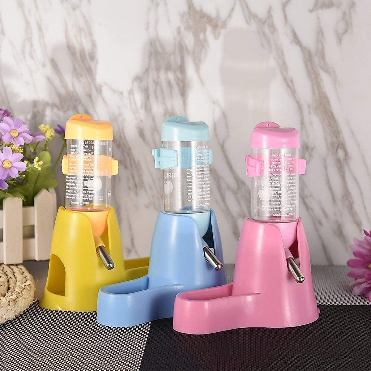 Litewoo Hamster Water Bottle with Food Container Base Hut No Drip Drinking Dispenser for Dwarf Hamster Rats Mouse Gerbil Mice（Blue 80ML Removable Base）