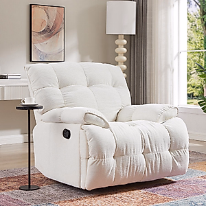HanStrong Swivel Rocker Recliner Chair Antiskid Fabric Single Sofa Heavy Duty Reclining Chair for Living Room, 360 Degree Swivel Chair Comfy Seating Single Sofa Chair, Cream