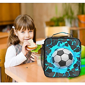Lunch Bag Insulated Lunch Box Bag 3D Light Wall Football Soccer Pattern Cooler Tote Bag for Girls Boys Students School