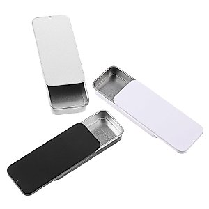 Telooco 3Pcs Mini Metal Tin Box Containers Metal Slide Top Tin Containers Silve Black White for Floss Candy Lipstick Pills Crafts Storage (3.1 x1.3x0.5Inch)