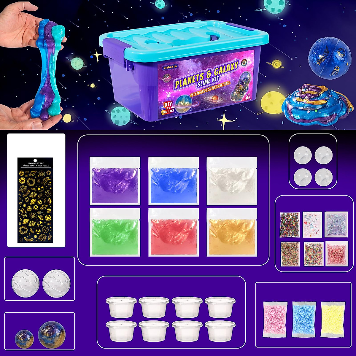 3LB 33 Pcs Galaxy Slime Kit, DIY Slime Making Kit for Boys and Girls, 8 Pack Galaxy Slime Balls, Solar System Space Galaxy Stickets, Crafting Supplies Party Favors for Kids…