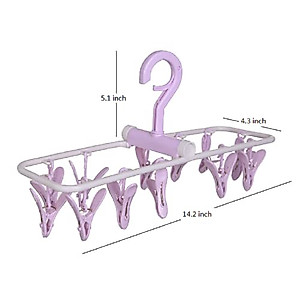 Ruoxian 2 Pieces Laundry Hanger Foldable Portable with Clips Drying Rack for Socks Lingerie Plastic Clothes Travelling (Purple+Green)