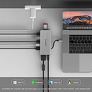 WAVLINK USB C Hub, 10-in-1 Type C Adapter Mini Docking Station with 4K 30Hz HDMI,2K 60Hz VGA,RJ45 Ethernet,2 USB 3.0,USB 2.0,SD/TF Card Reader,3.5mm Audio Jack,87W PD for Windows Mac and More