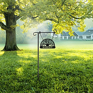 Personalized Tree of Life Hanging Metal Sign - Garden Flag Hanging Sign with Last Name - Custom Hanging Sign on Optional Adjustable 34-50" Pole for Outdoors Porch, Driveway