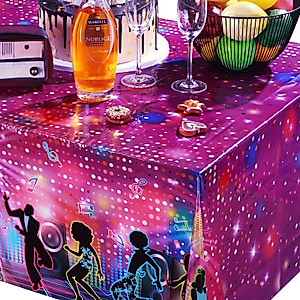 Moukeren Disco Plastic Party Tablecloth 70's Party Table Cover 70s Birthday Party Supplies The 70s Party Decoration Throwback Birthday Party Decoration for Dining Room Kitchen, 54 x 108 Inch (6)