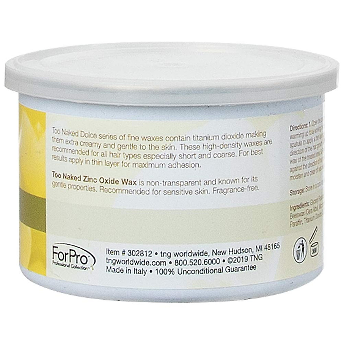 Too Naked Hair Removal Zinc Oxide Wax for Sensitive Skin, Extra Creamy, Non-Transparent Salon Wax, Fragrance-Free, 14 oz.