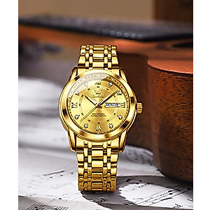 OLEVS Gold Watches for Men Luxury Stainless Steel Man Watch Roman Numerals Gold Men's Wrist Watch Waterproof Dress Analog Big Face Easy to Read Reloj De Hombre