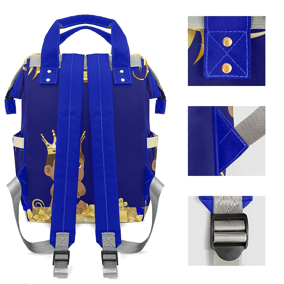 XOZOTY Blue Gold Baby Boy Personalized Diaper Bag Backpack Name Custom Mommy Nappy Baby Bag Daypack for Mom Dad Gifts