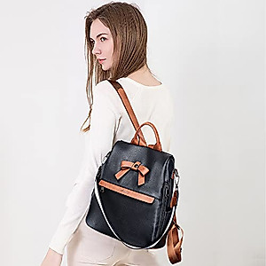 Shrrie Backpack Purse for Women Leather Backpack Fashion Travel Bag Anti-Theft Black Shoulder Bag