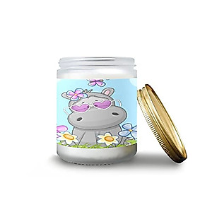 OTVEE Vanilla Candle for Home Scented, Soy Candles Gifts for Women, Frosted Glass Jar Single Wick Candle, 7oz Small Aromatherapy Candles, Long Lasting Candle, Hippo and Butterflies