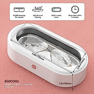 Ultrasonic Cleaner Jewelry Cleaner,Mankiw Portable Professional Jewelry Cleaner Ultrasonic Machine with Stainless Steel Tank for Cleaning Jewelry Eyeglasses Watches Shaver Heads(White)