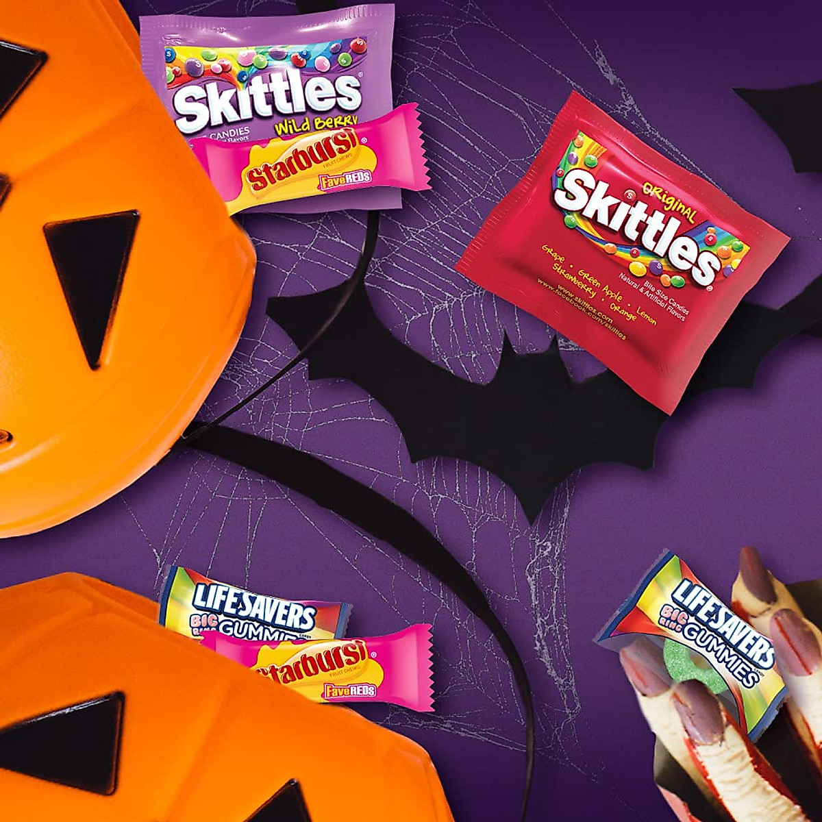 SKITTLES Wild Berry, SKITTLES Original, STARBUST FaveREDS, and LIFE SAVERS Gummy Candy Assortment, 32.82 oz Bag