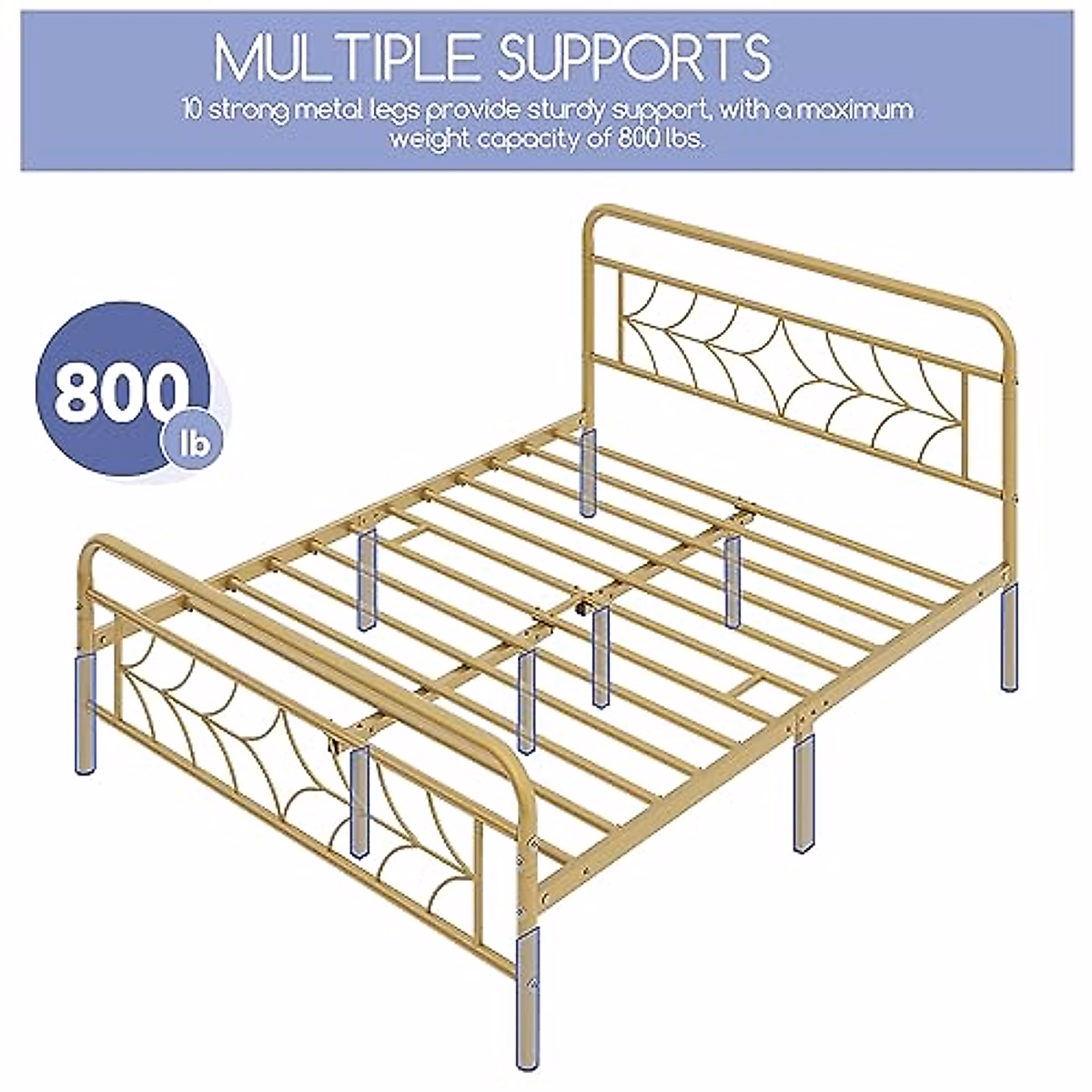 Yaheetech Full Size Bed Frame Metal Platform Bed with Sparkling Star-Inspired Design Headboard, 13 Inch Underbed Storage, No Box Spring Needed, Easy Assembly, Modern, Antique Gold