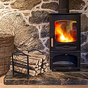 PHI VILLA 17 Inch Firewood Log Rack Bin Indoor/Outdoor Decor Steel Fireplace Wood Holder Storage Brackets Holder Wood Burning Stove Accessories, Black Wave