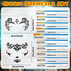 40 Pieces Halloween Face Stencils Kit 12 Pieces Reusable Large Face Paint Stencils Body Painting Template 18 Pieces Halloween Tattoo Stencils 10 Pieces Painting Brushes for Kid Adult Halloween Party