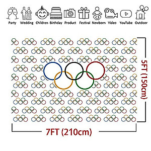 7x5ft Olympic Sport Backdrop Olympic Rings International Banner Photography Backdrops Countries for Classroom Garden Grand Opening Sports Clubs Party Events Decorations Photo Background Vinyl