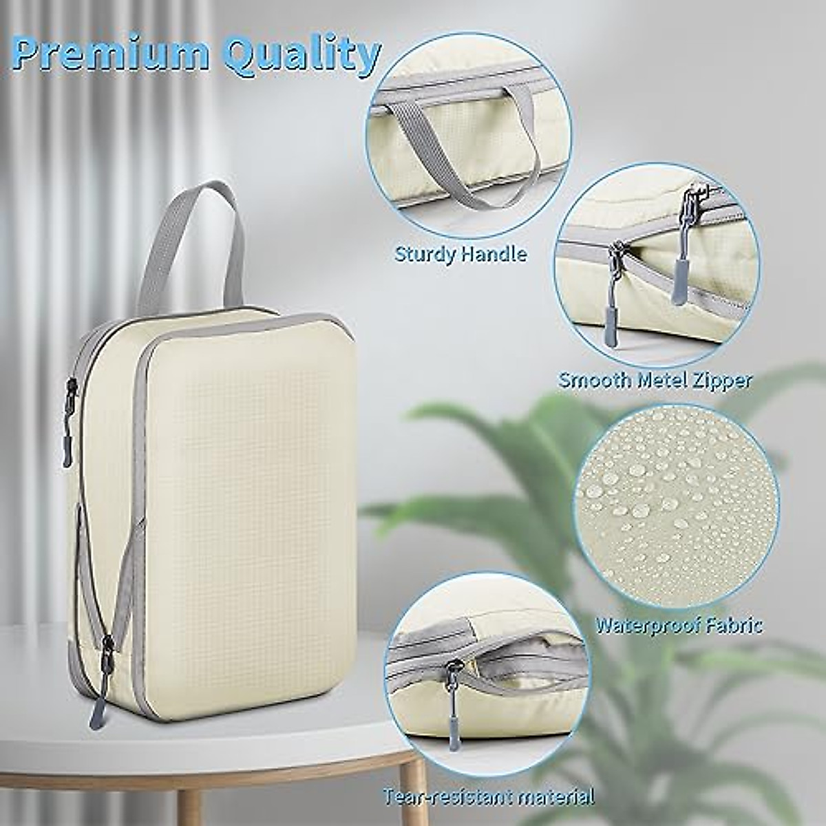 Compression Packing Cubes for Suitcase, GEEDIAR 6 PCS Travel Bags Organizer for Luggage, Travel Organizer Cubes for Travel Essentials, Lightweight Packing Cubes for Travel Accessories with Shoe Bag Khaki