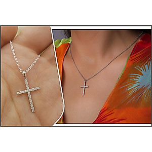 Dazzlingrock Collection 0.30 Carat (Ctw) Round White Diamond Thin Cross Pendant for Women with 18 inch Silver Chain in 14K White Gold