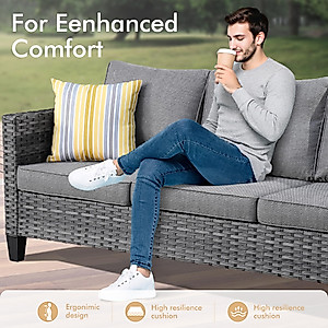 XIZZI Patio Furniture Set with Swivel Rocking Chairs,8 Pieces All Weather Wicker Outdoor Furniture,Patio Conversation Set Sofa for Outside,Deck,Backyard,Garden,Pool (Dark Grey)