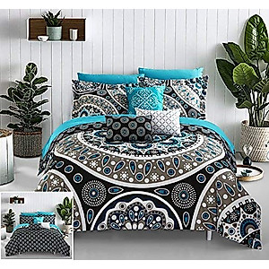Chic Home Mornington Large Scale Contempo Bohemian Reversible Printed with Embroidered Details. King Bed in a Bag Comforter Set, Black