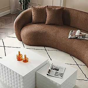 ERYE 102" 5 Seats Teddy Fleece Boucle Curved Sofa, Modern Half Moon Comfy Sectional Leisure Couch, Beautiful Freestanding Sofa&Couch for Living Room, Professionally Perfect Shape More Decorative