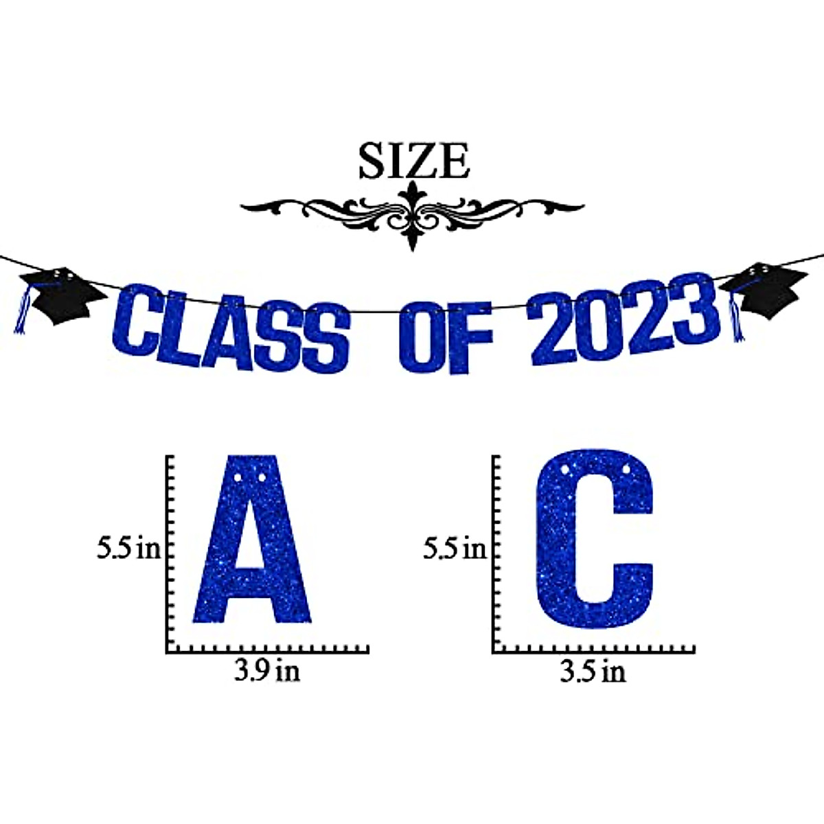 Class of 2023 Banner Blue & Black Glitter, Graduation Baner, Congrats Grad 2023 Banner, Congratulations Graduate 2023 Banner, Graduation Cap Decorations, 2023 Graduation Party Decorations