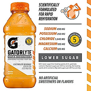 Gatorlyte Rapid Rehydration Electrolyte Beverage, Orange, 20oz Bottles (12 Pack)