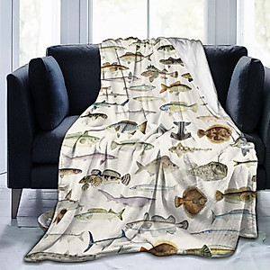 Fishing Blanket Gifts for Boys Kids - Super Soft Flannel Fleece Ocean Fish Theme Blanket Christmas Birthday Graduation Gifts for Loves Fishing Dad Father's Day Travel Sofa Bed 40"x50"