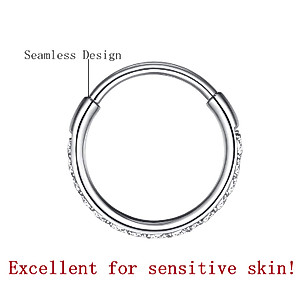 LOVEBODYJEWELRY 316L Surgical Steel Seamless Nose Ring Cartilage Hoop Silver/Gold/Rose Gold/Black 16G 18G 20G 6mm-12mm CZ Paved Helix Rook Tragus Lobe Body Pierecing Jewelry Segment Clicker Lip Rings