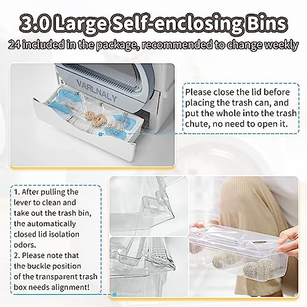 VARLNALY Pull-Out Non-Electric Automatic Cat Litter Box Replacement Trash Box 24PCS
