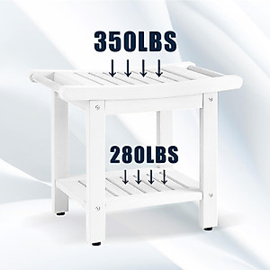 ACUEL Poly Lumber Shower Bench Seat, Larger Size 22" x 13", Shower Benches for Inside Shower, Waterproof Shower Stool with Handles & Storage Shelf, Shower Chair for Bathroom, Bath Stool (White)