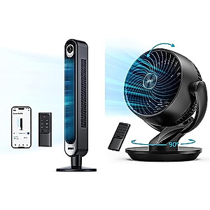 Dreo Smart Tower Fan WiFi Voice Control, Compatible with Alexa/Google & Table Fans for Home Bedroom, 9 Inch Quiet Oscillating Floor Fan with Remote, Air Circulator Fan