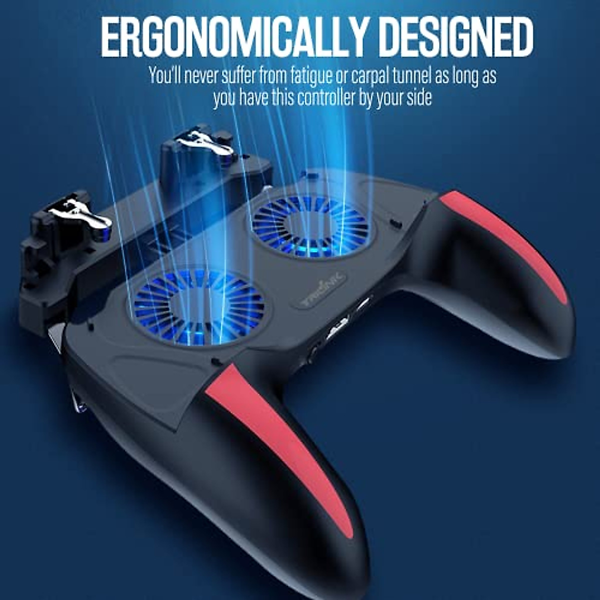 Mobile Game Controller with 4000mAh Power Bank & Cooling Fan, Phone Game Controller with L1R1 Triggers Joystick for PUBG/Call of Duty/Fortnite, Phone Gaming Grip Gamepad for 4.7-7" Android iOS Phone