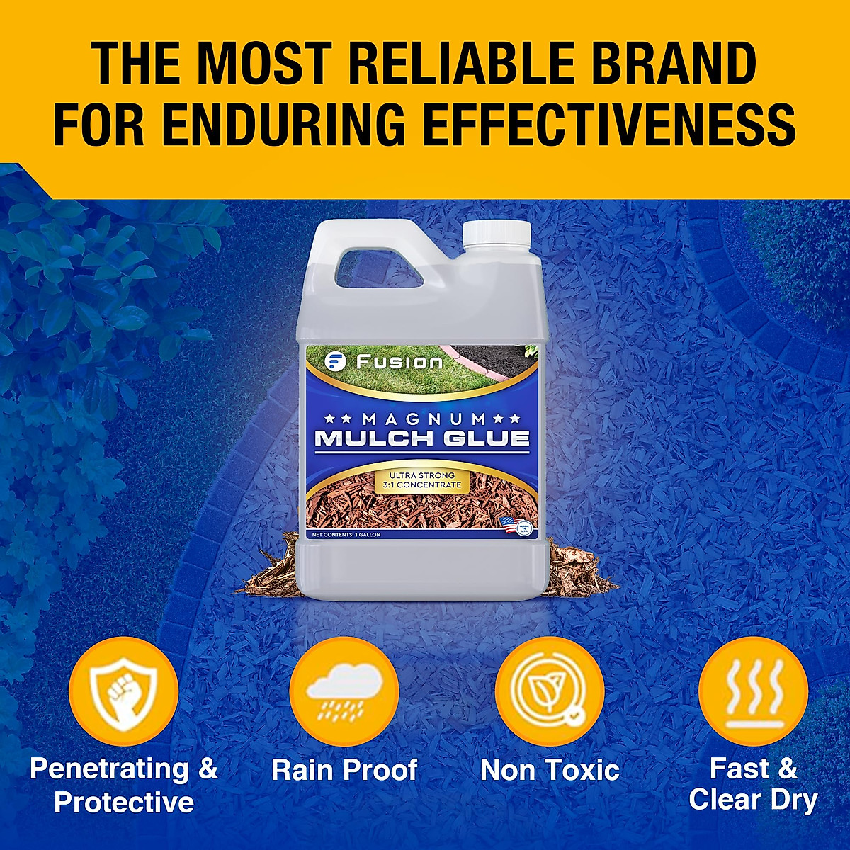 Magnum Mulch Glue (1 Gallon) - Mulch Glue and Pea Gravel Stabilizer, Lasts 12-24 Months, Fast-Dry, Non-Toxic, Strong Landscape Rock Glue & Gravel Glue by Fusion Chemical