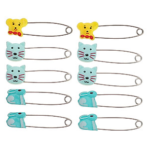 PATKAW Animal Pin Clasp 10pcs Diaper Pins, Safety Diapers Pins Safety Pin Stainless Steel Pin with Locking Closure, Random Color Brooch Pin