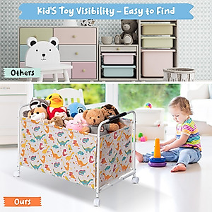 STORAGEIDEAS Large Toy Box Cart with Wheels, Sturdy Kids Toy Storage Organizer, Toy Chest Storage Bins Baskets for Boys, Girls in Living Room, Nursery, Playroom, Bedroom, 1 Large Section, Dinosaur