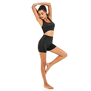 Toplook Women Seamless Yoga Workout Set 2 Piece Outfits Gym Shorts Sports Bra (Black, Large)