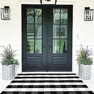 CAINANEL Buffalo Plaid Rugs Cotton Black and White Check Rug 35.4'' x 59''Hand-Woven Indoor/Outdoor Area Rug for Welcome Door Mat, Front Porch,Kitchen,Bathroom,Entry Way,Living Room (3' x 5')