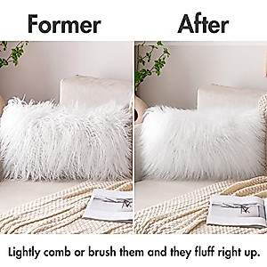 MIULEE Decorative New Luxury Series Style White Faux Fur Throw Pillow Case Cushion Cover for Sofa Bedroom Car 12 x 20 Inch 30 x 50 Cm
