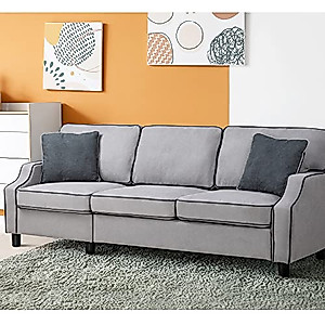 Shintenchi 79”Modern Fabric Sofa Couch,Mid Century Linen Upholstered Fabric 3-Seat Sofa Loveseat Furniture with Pillow for Small Living Room, Apartment,Studio and Small Space,Light Gray