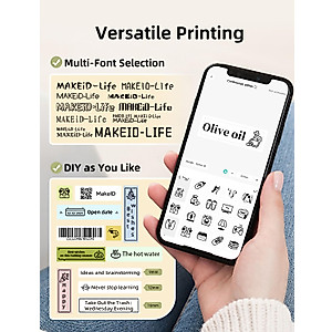 Makeid Label Maker Machine with Tape - Portable & Rechargeable Label Makers with Built-in Cutter.63" Waterproof Tape - Wireless Label Printer Compatible with Android & iOS Devices - Green