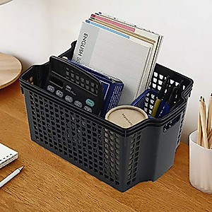 Bringer 6-Pack Stacking Plastic Storage Baskets, Black Plastic Storage Organizer Bins
