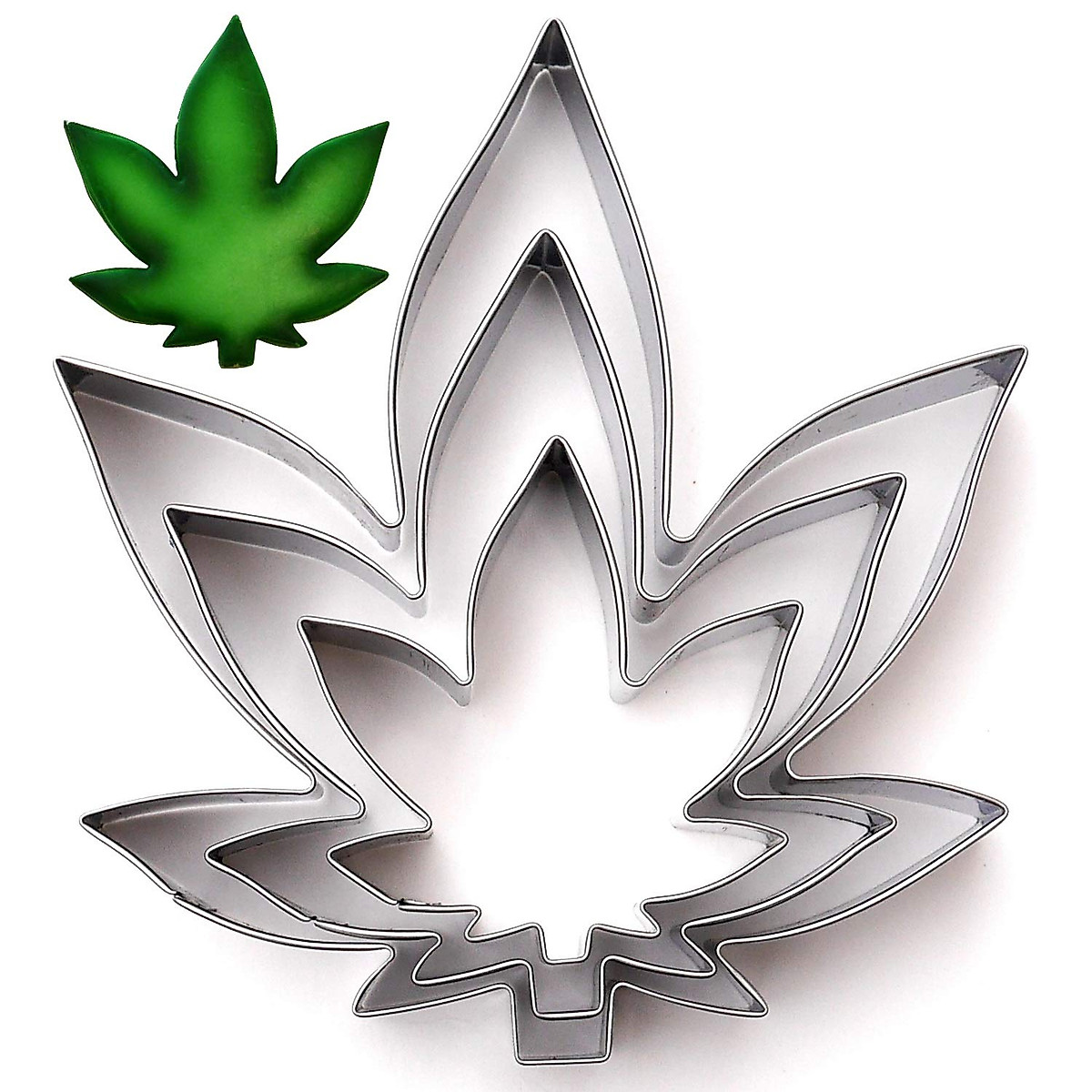 Zen Marijuana Leaf Shaped Cookie Cutter - 3 Piece Set, Premium Food-Grade Stainless Steel, Dishwasher Safe
