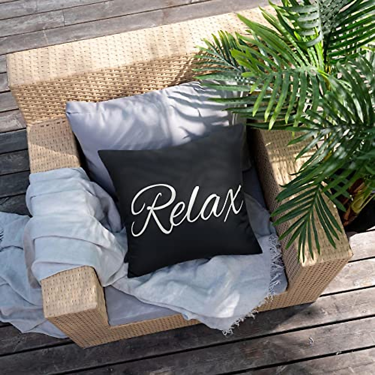Pyonic Relax Outdooor Waterproof Throw Pillow Covers 18x18 Inch,Square Decorative Garden Cushion with Quotes & Sayings for Patiotent Couch Pack of 2,Black